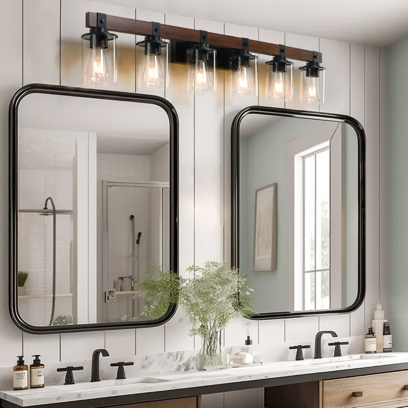 One Allium Way® Rustic Farmhouse Design Bathroom Vanity Mirror Lighting | Wayfair